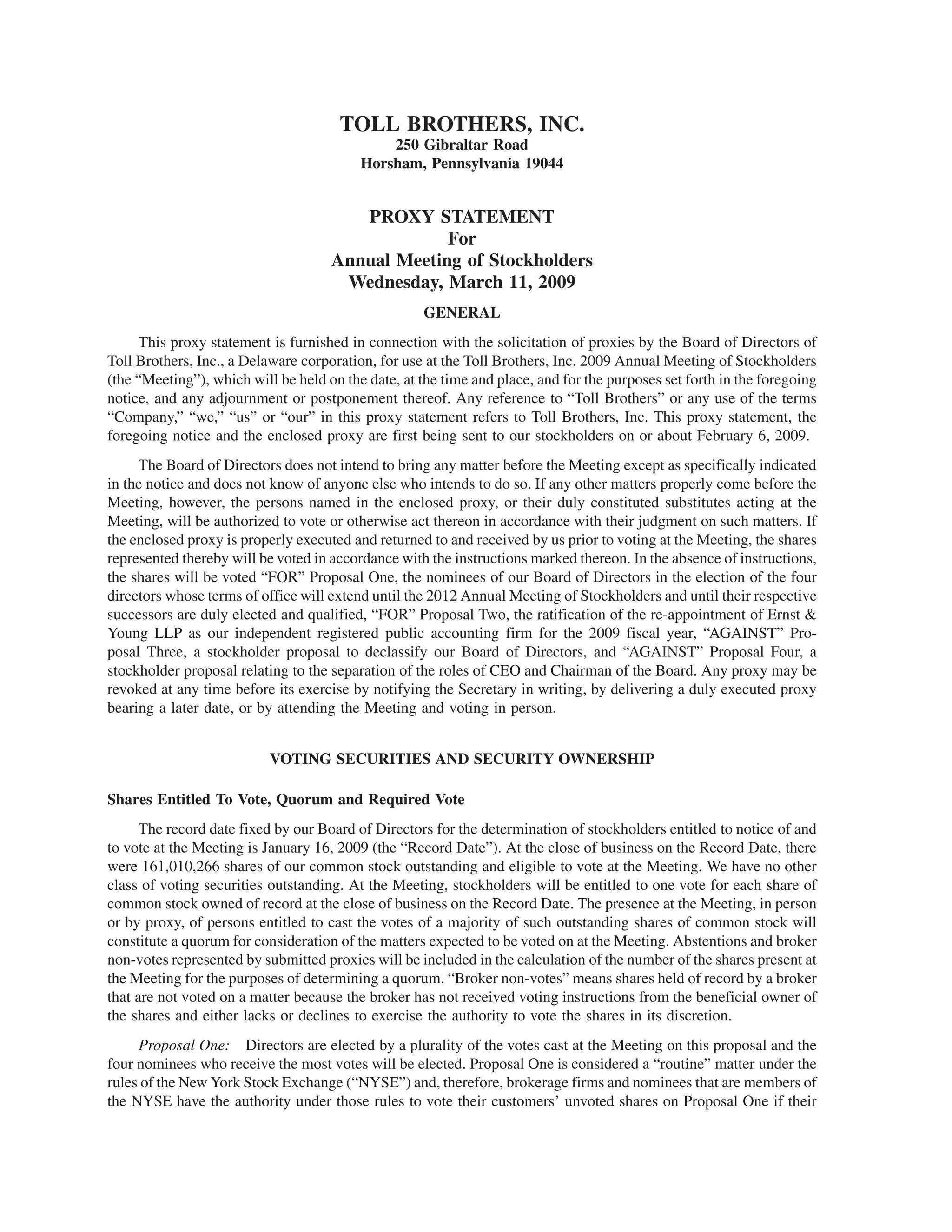 tollbrothers Proxy_Statement | PDF