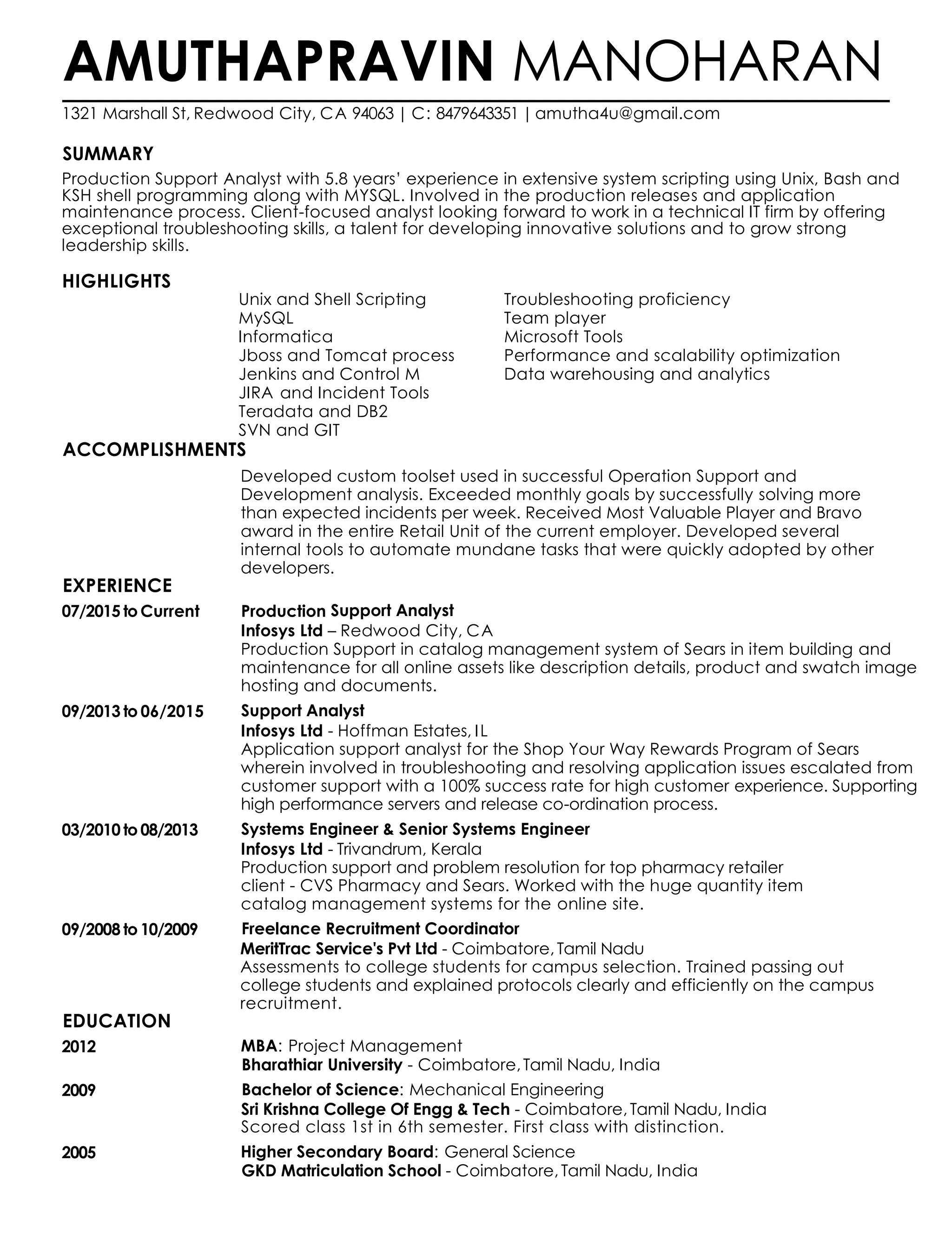 Amuthapravin Manoharan Resume | PDF