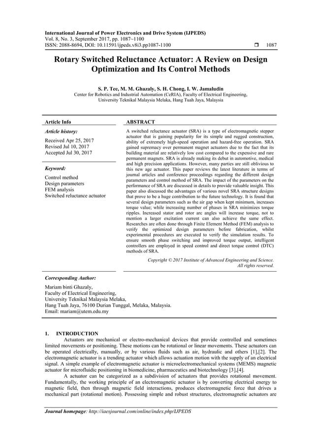 Rotary Switched Reluctance Actuator: A Review on Design Optimization and Its Control Methods | PDF