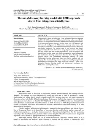 The use of discovery learning model with RME approach viewed from ...