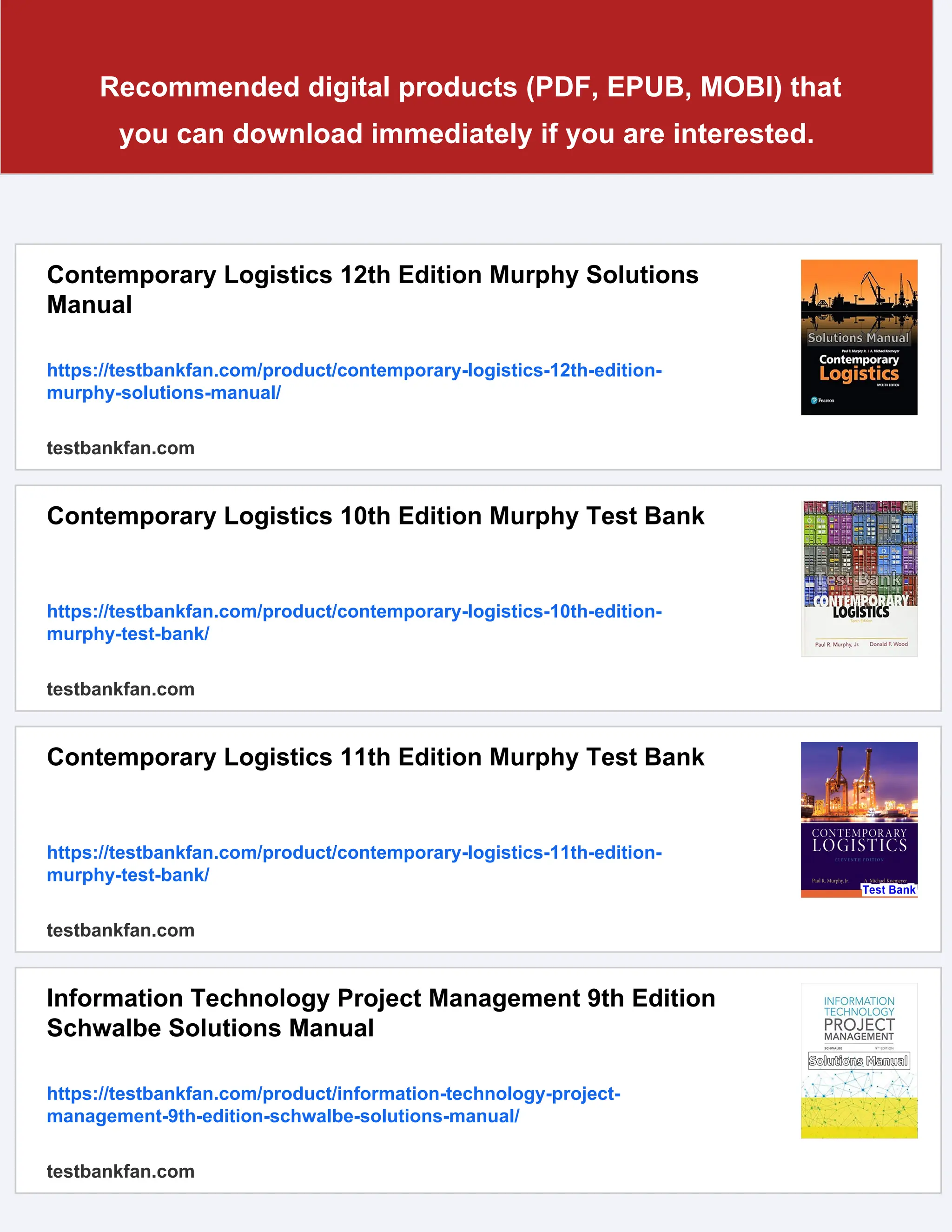 Contemporary Logistics 12th Edition Murphy Test Bank | PDF