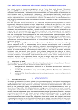 Effect of Microfinance Banks on the Performance of Selected Women-Owned ...