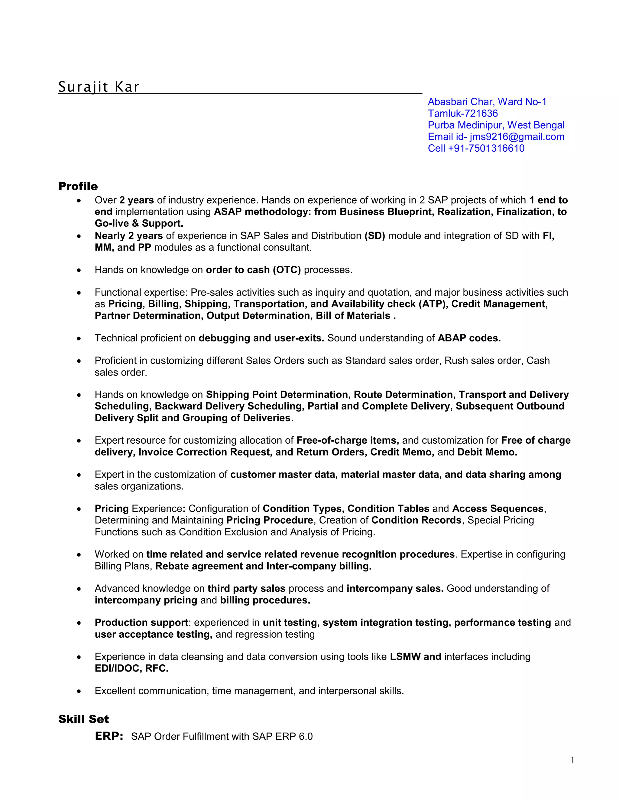 Resume Surajit Kar | PDF