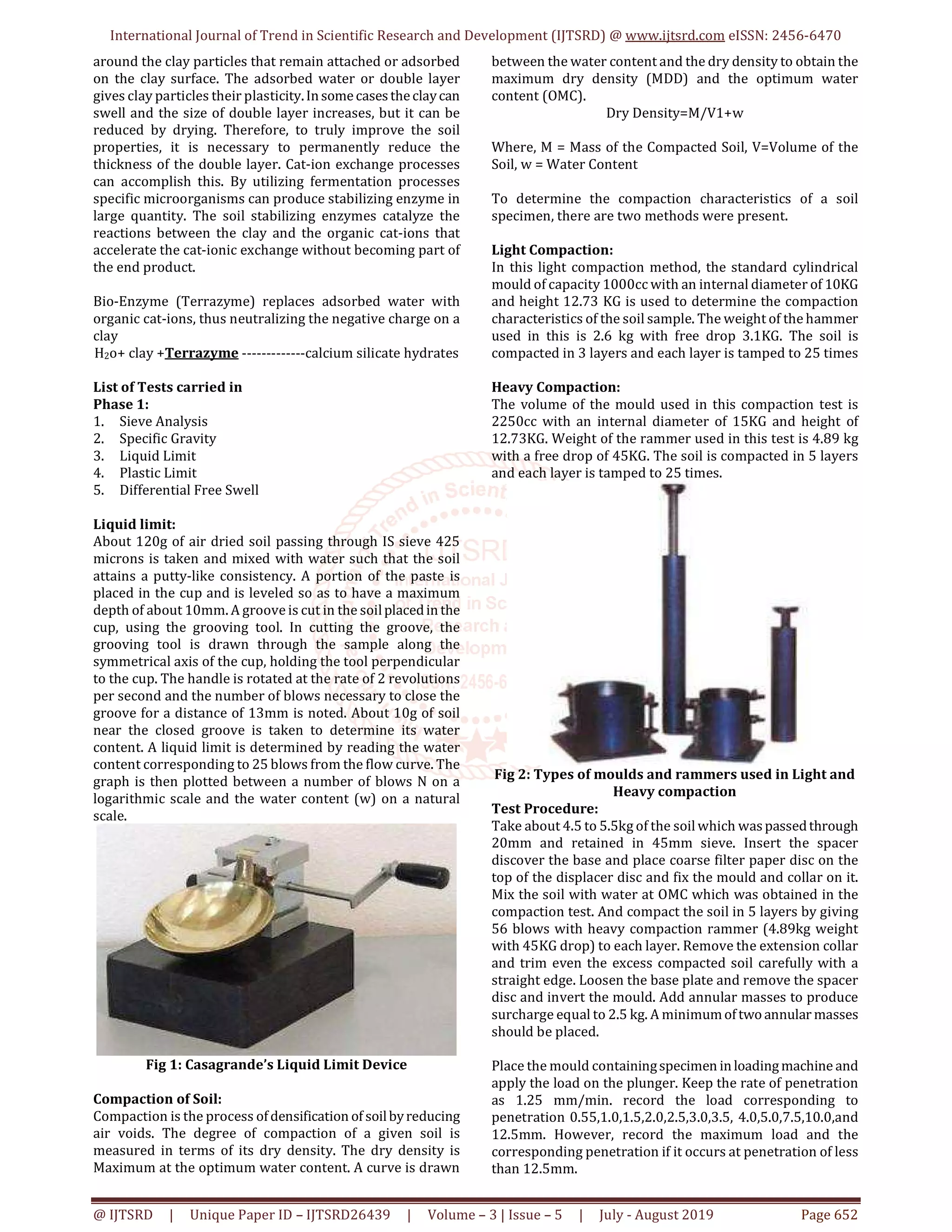 An Experimental Study on Stabilization of Soils by Using Bio Enzymes | PDF
