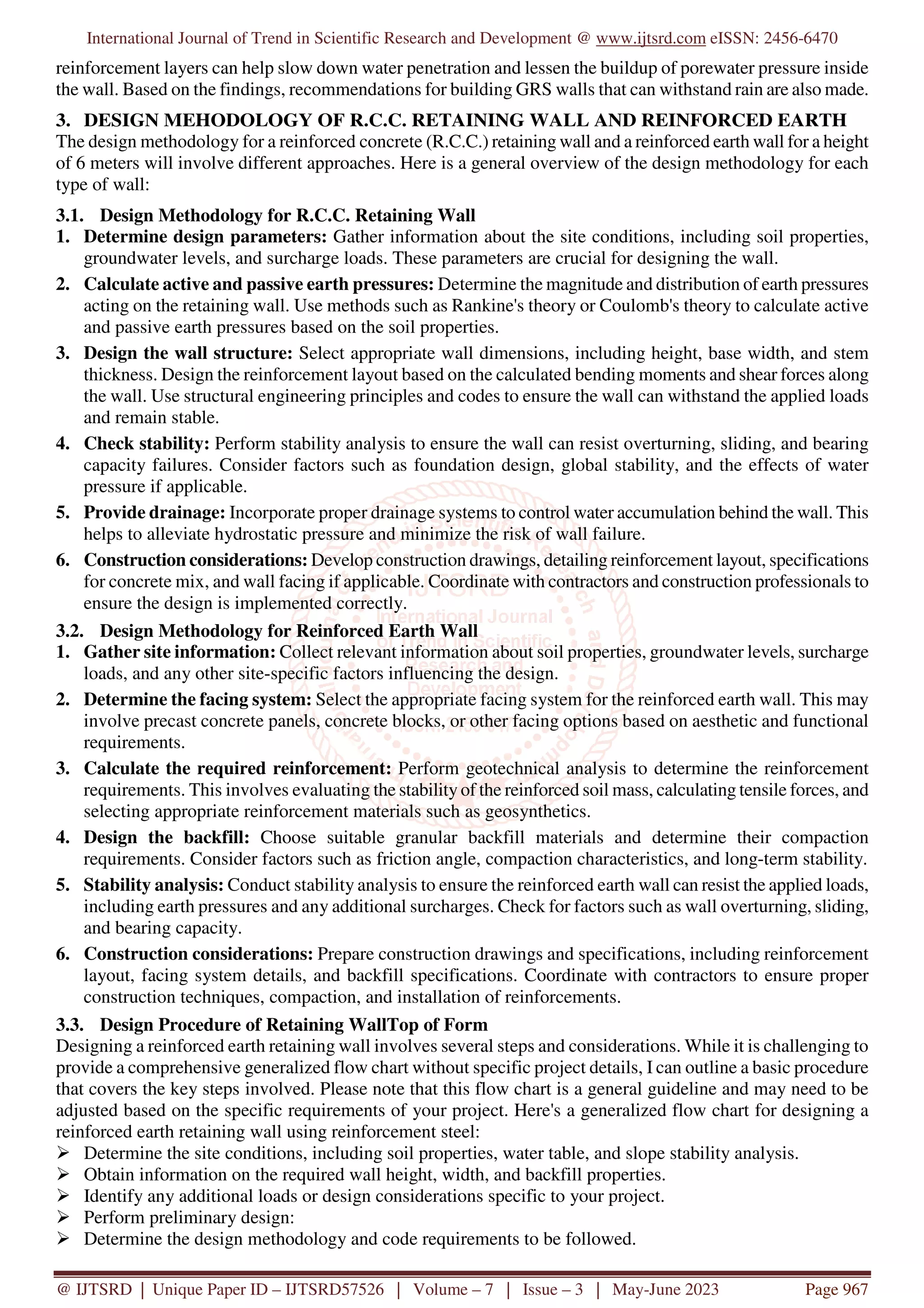 Design of R.C.C. Retaining Wall and Reinforced Earth Wall for 6 Meter ...