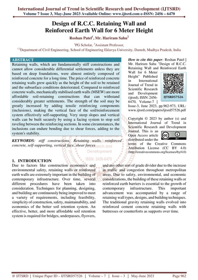 Design of R.C.C. Retaining Wall and Reinforced Earth Wall for 6 Meter ...