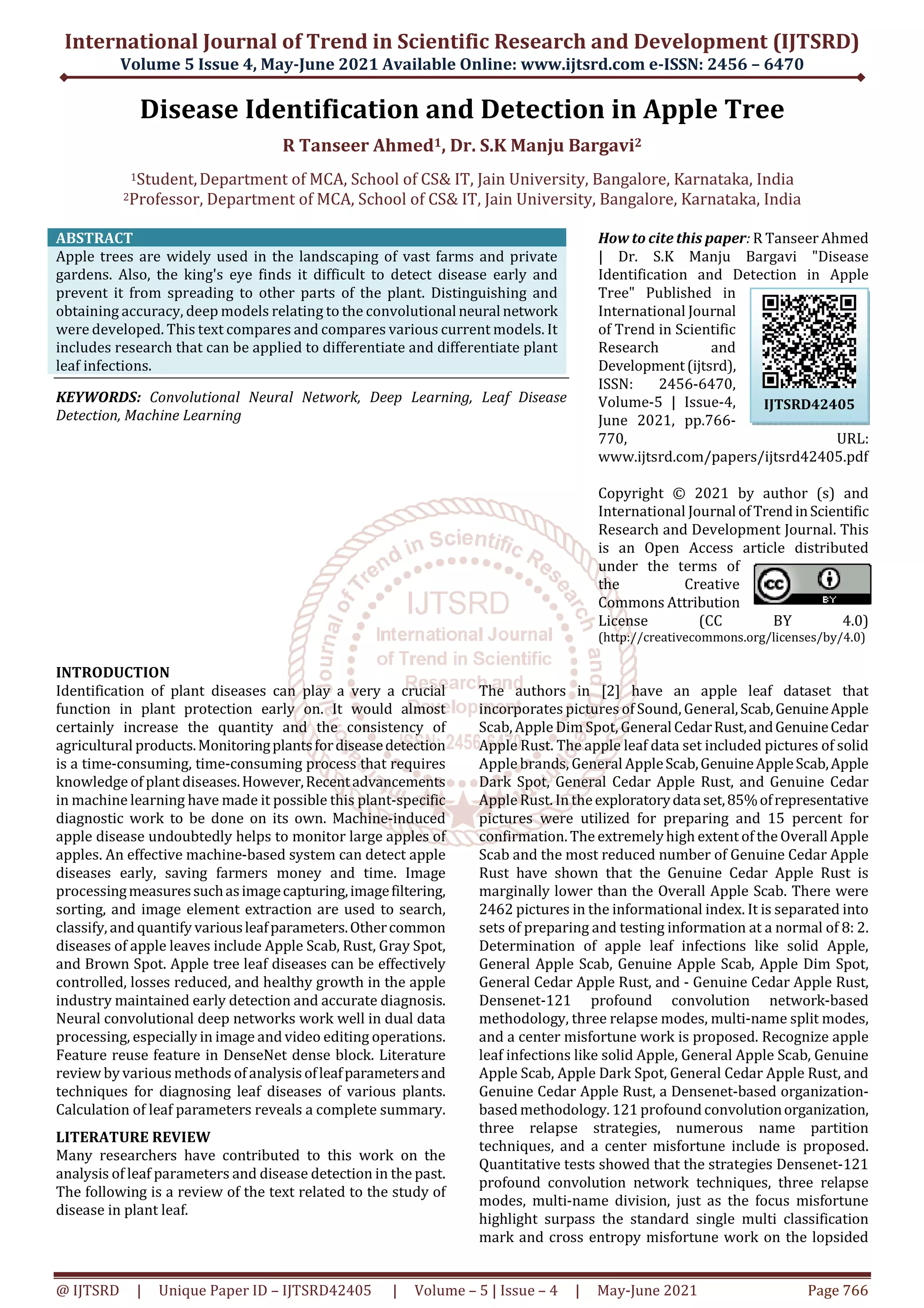 Disease Identification and Detection in Apple Tree | PDF