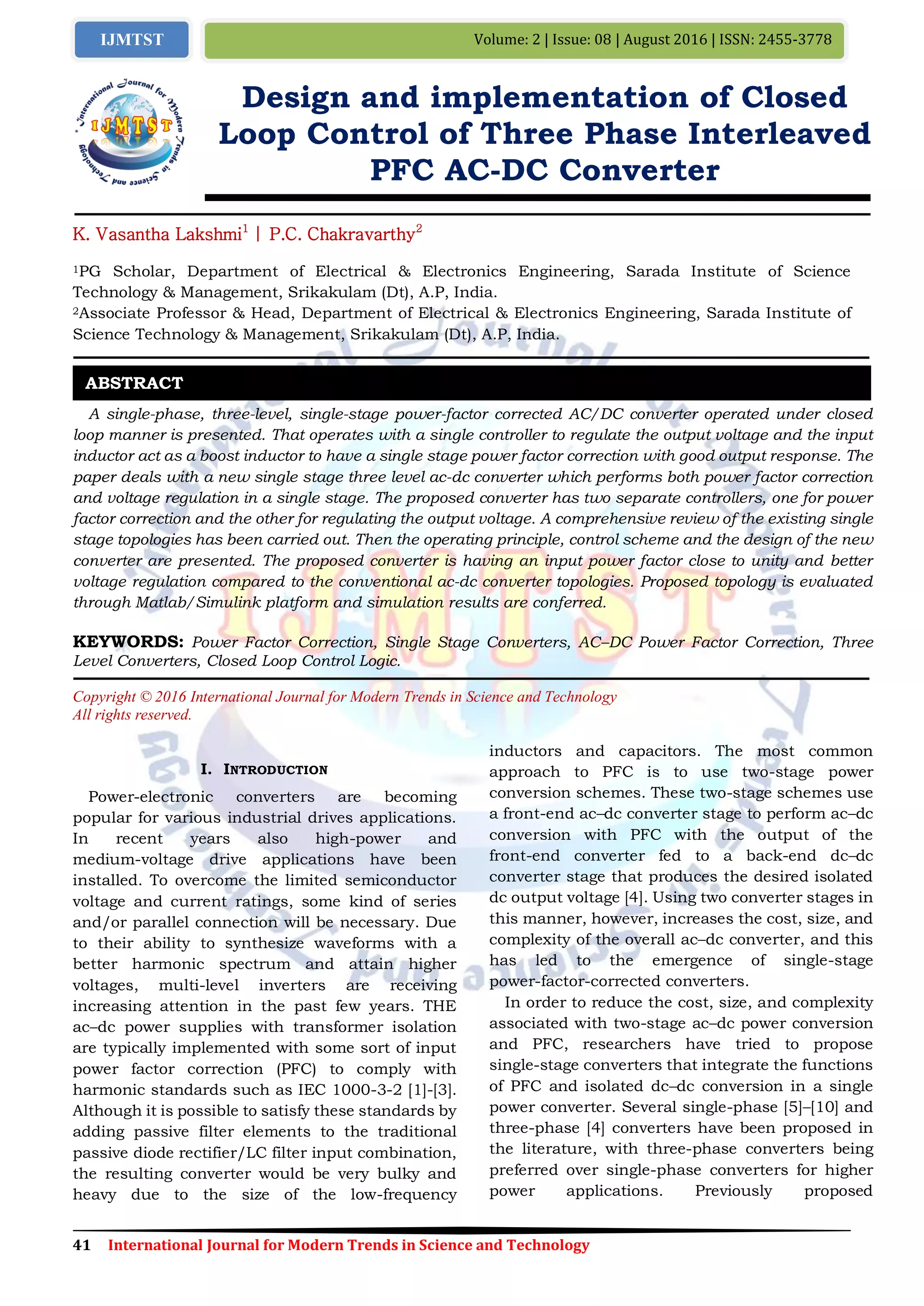 Design and implementation of Closed Loop Control of Three Phase Interleaved PFC AC-DC Converter ...
