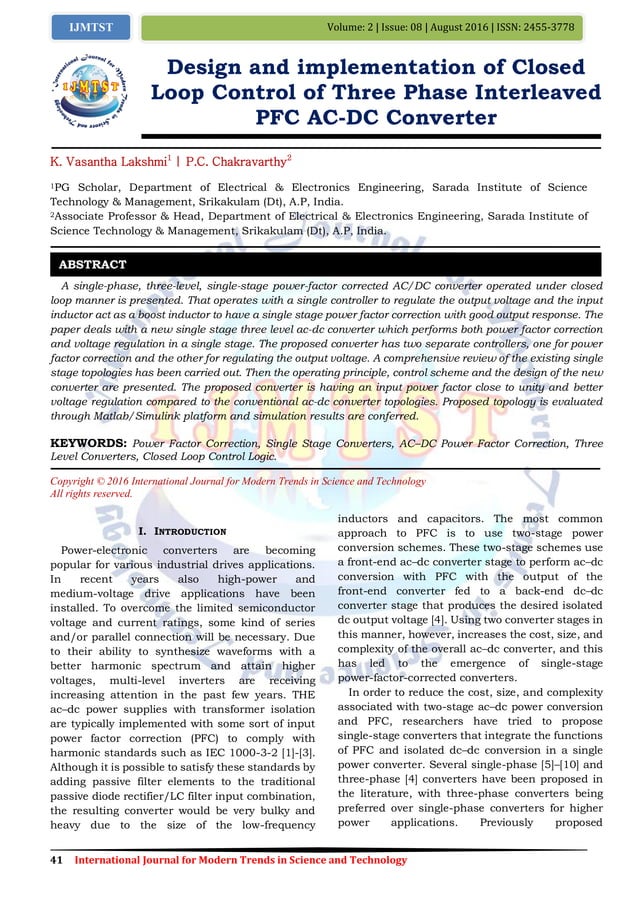 Design And Implementation Of Closed Loop Control Of Three Phase