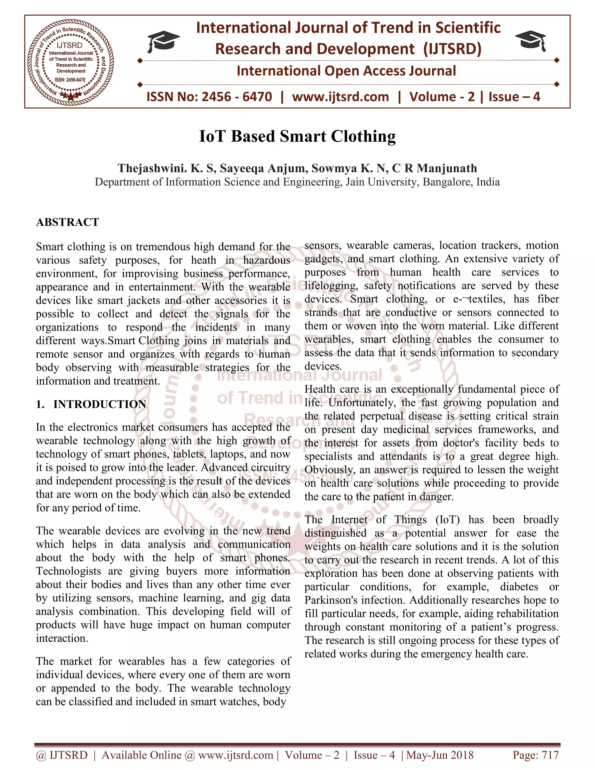 IoT Based Smart Clothing | PDF