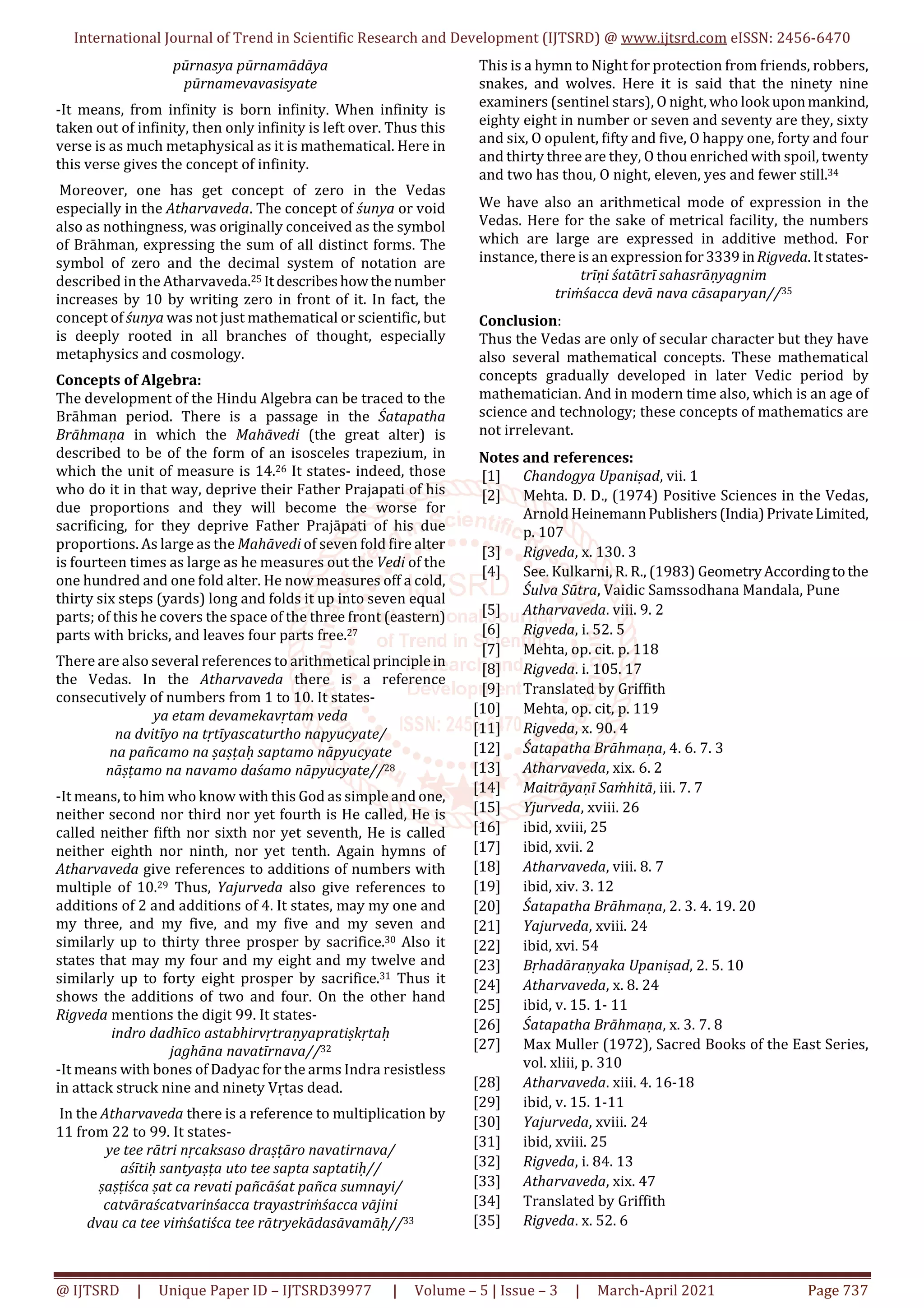 Mathematical Concepts and its Theories in the Vedas | PDF