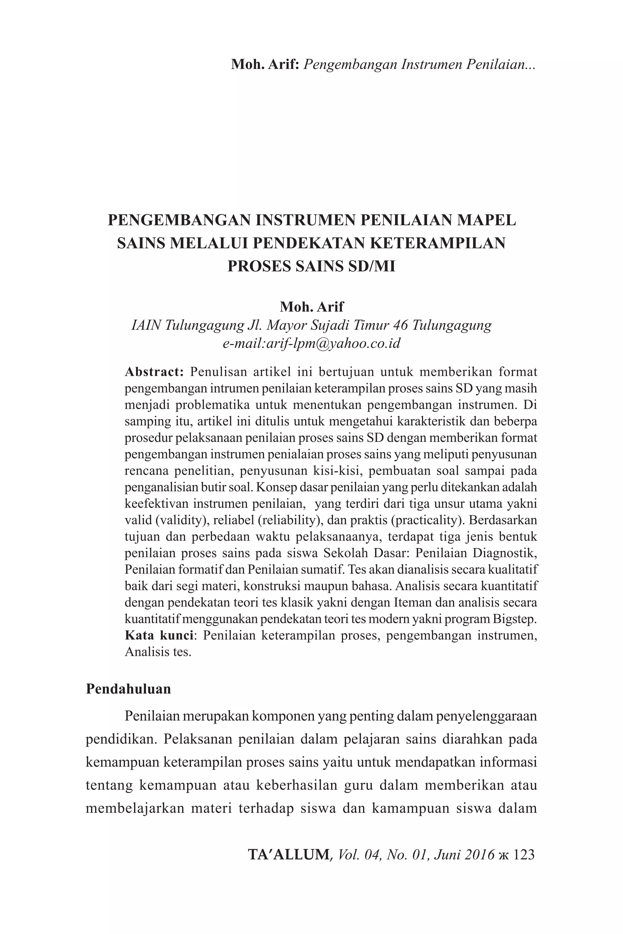 PENGEMBANGAN INSTRUMEN PENILAIAN MAPEL SAINS MELALUI PENDEKATAN ...