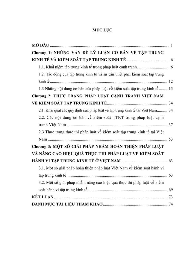 ĐỀ TÀI : KIỂM SOÁT TẬP TRUNG KINH TẾ THEO PHÁP LUẬT CẠNH TRANH Ở VIỆT NAM HIỆN NA | PDF