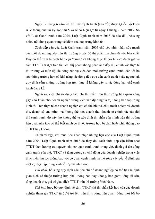 ĐỀ TÀI : KIỂM SOÁT TẬP TRUNG KINH TẾ THEO PHÁP LUẬT CẠNH TRANH Ở VIỆT NAM HIỆN NA | PDF