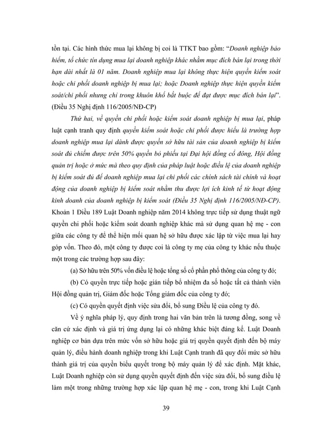 ĐỀ TÀI : KIỂM SOÁT TẬP TRUNG KINH TẾ THEO PHÁP LUẬT CẠNH TRANH Ở VIỆT NAM HIỆN NA | PDF