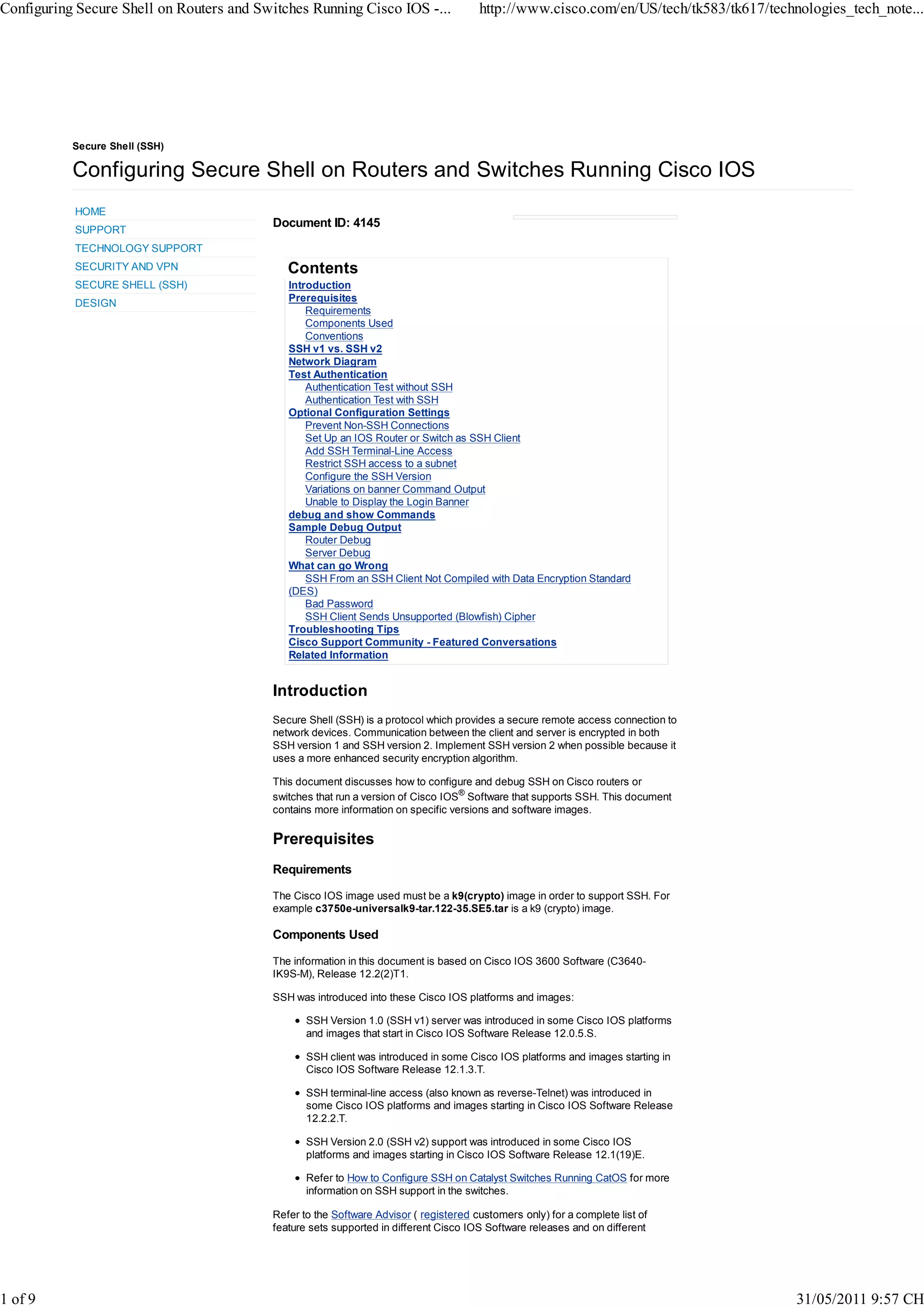 Configuring Secure Shell on Routers and Switches Running Cisco IOS - Cisco Systems | PDF