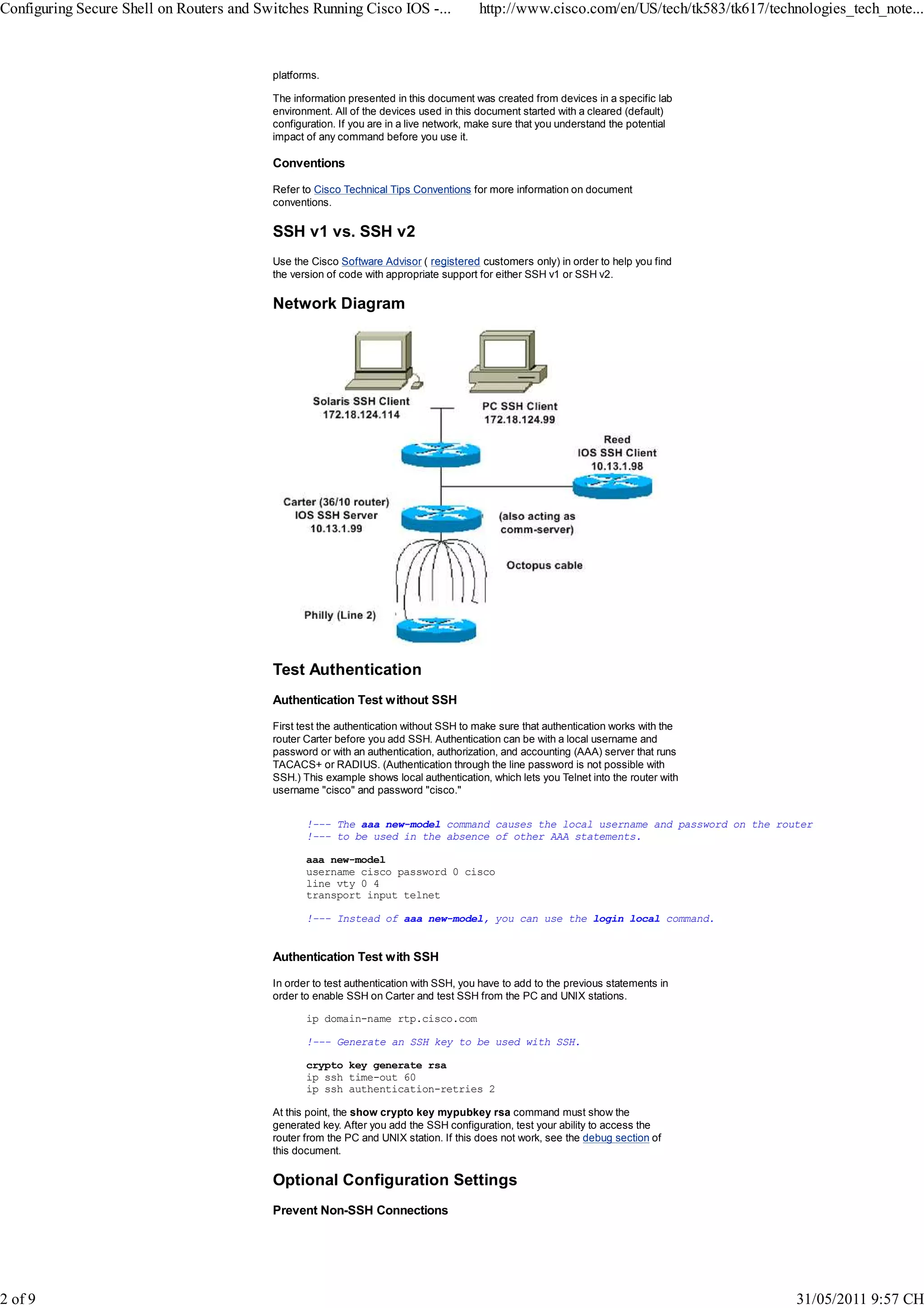 Configuring Secure Shell on Routers and Switches Running Cisco IOS - Cisco Systems | PDF