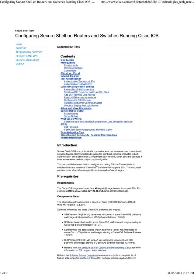 Configuring Secure Shell on Routers and Switches Running Cisco IOS - Cisco Systems | PDF