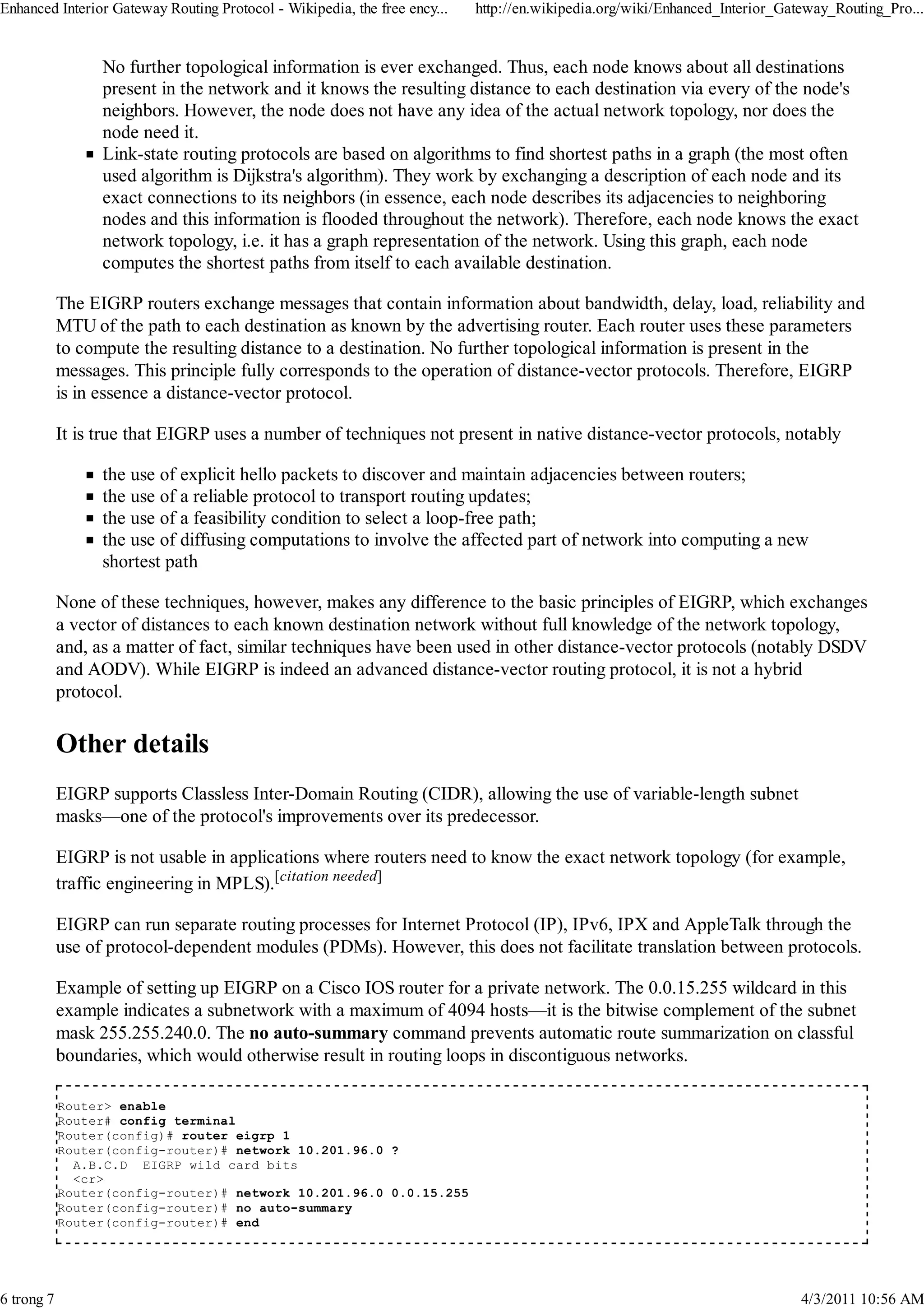 Enhanced Interior Gateway Routing Protocol - Wikipedia, the free ...