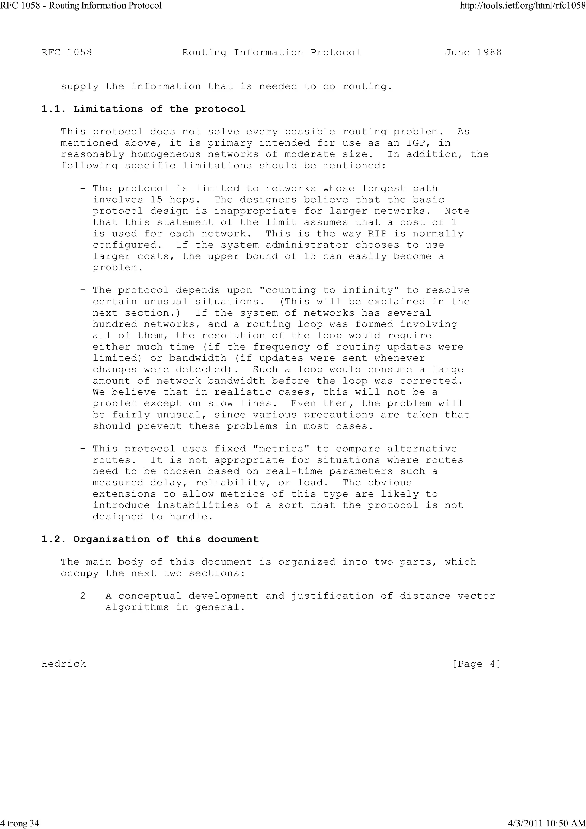 RFC 1058 - Routing Information Protocol | PDF