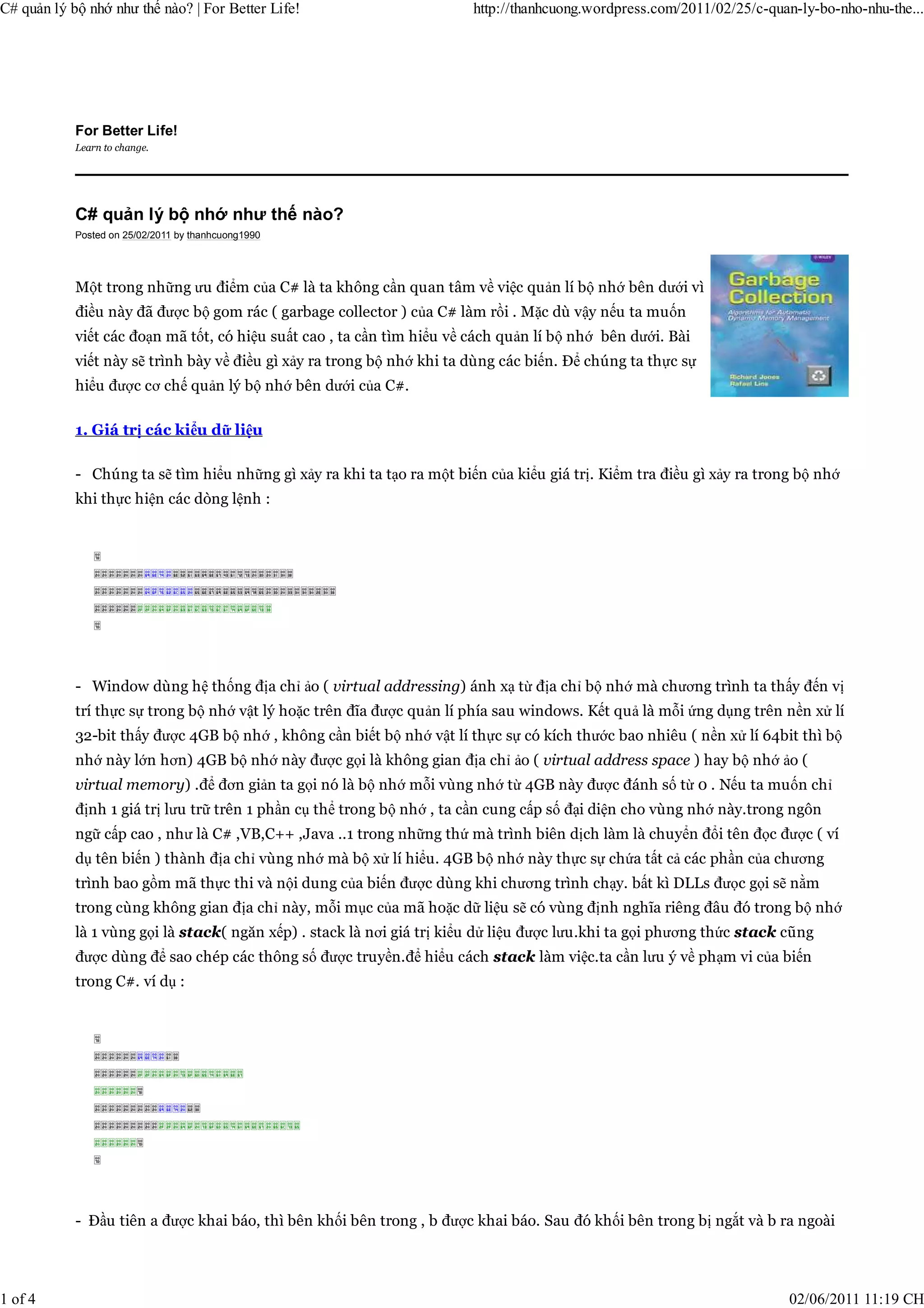 Quan ly bo nho trong C# | PDF