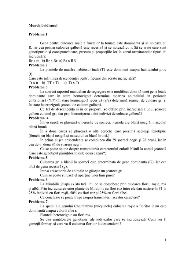 probleme-genetica- propuse spre rezolvare | PDF