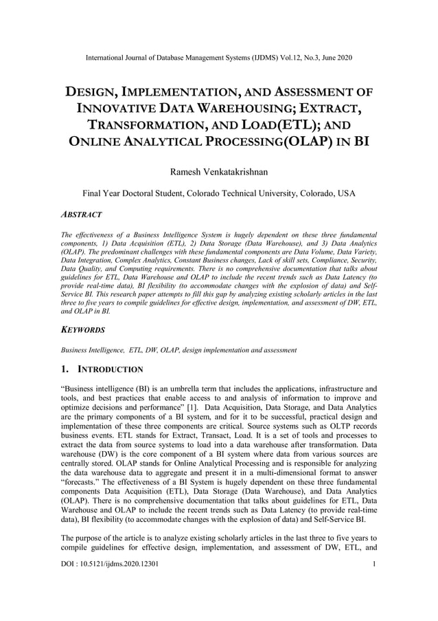 Design Implementation And Assessment Of Innovative Data Warehousing Extract Transformation