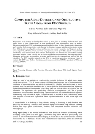 Computer Aided Detection of Obstructive Sleep Apnea from EEG Signals | PDF