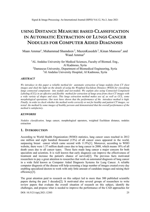 Using Distance Measure based Classification in Automatic Extraction of Lungs Cancer Nodules for ...