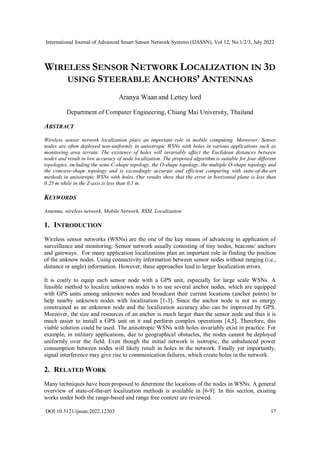 WIRELESS SENSOR NETWORK LOCALIZATION IN 3D USING STEERABLE ANCHORS’ ANTENNAS | PDF