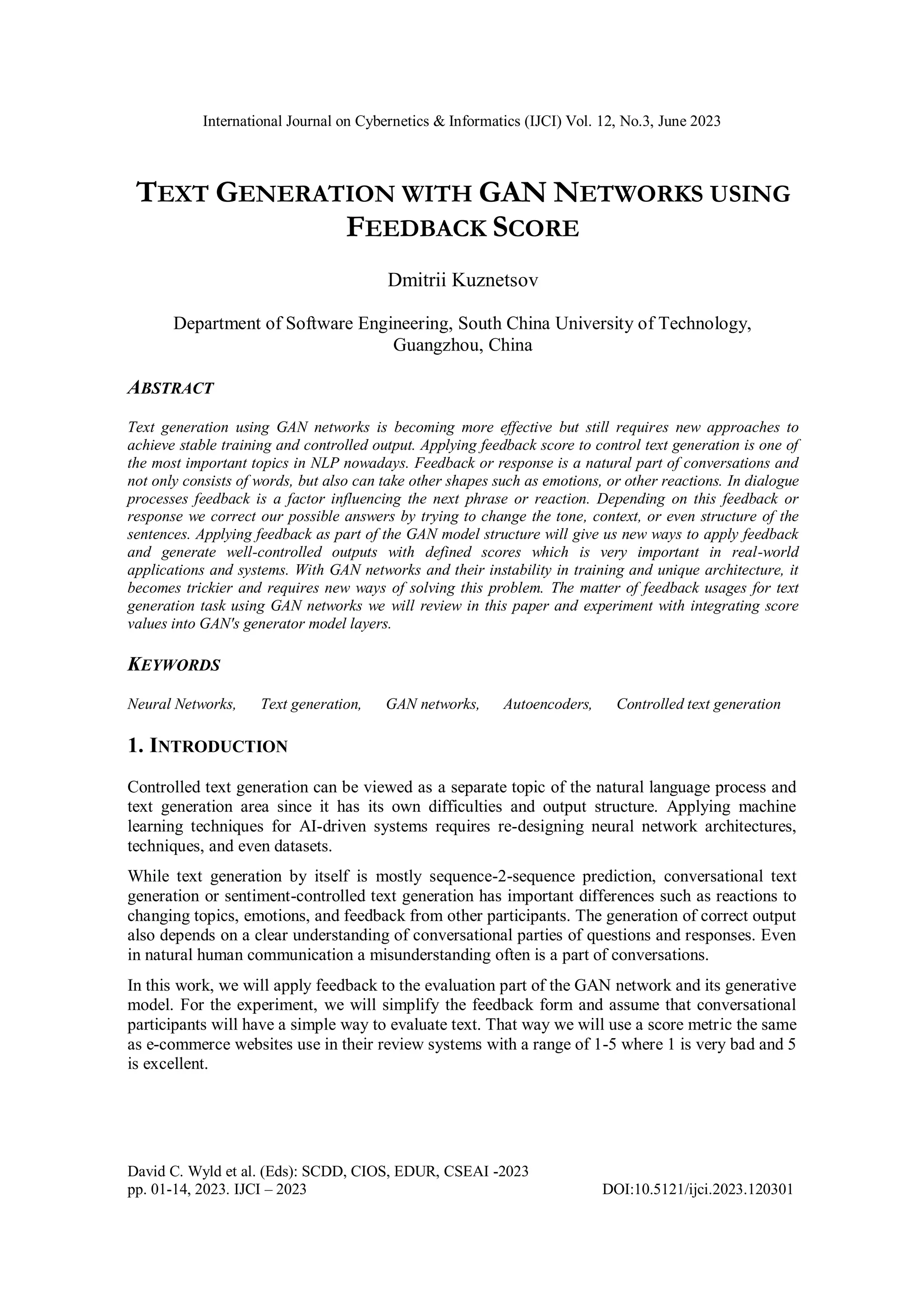 TEXT GENERATION WITH GAN NETWORKS USING FEEDBACK SCORE | PDF