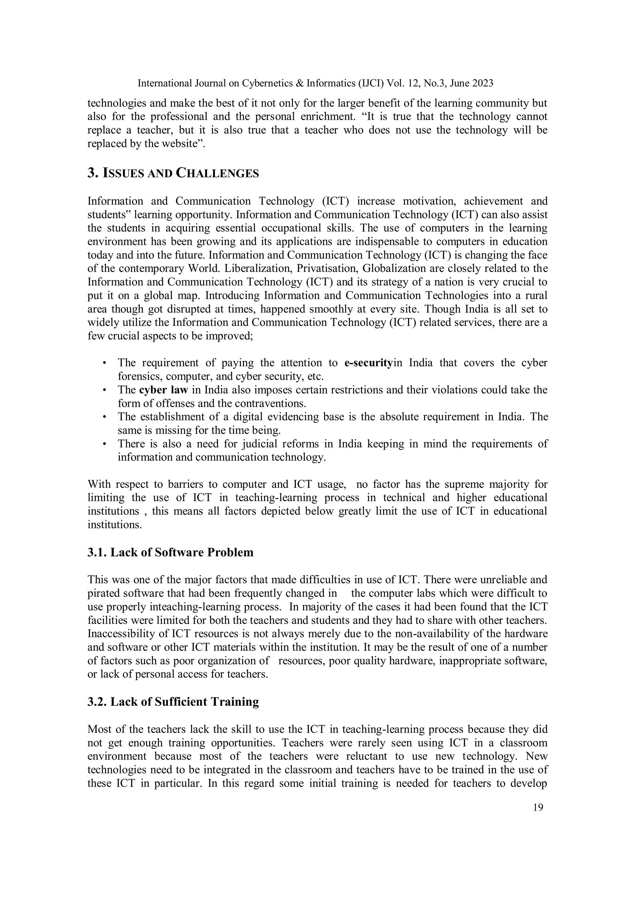 TEACHING AND LEARNING WITH ICT TOOLS: ISSUES AND CHALLENGES | PDF