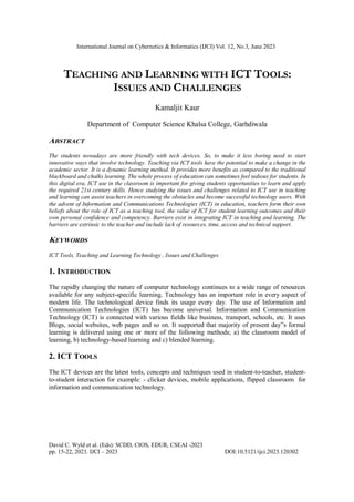 TEACHING AND LEARNING WITH ICT TOOLS: ISSUES AND CHALLENGES | PDF