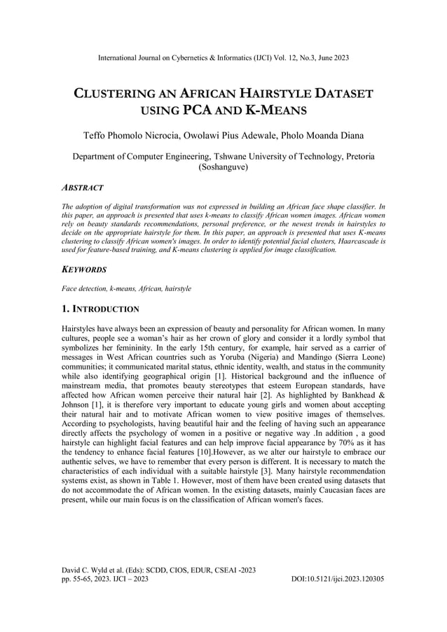 CLUSTERING AN AFRICAN HAIRSTYLE DATASET USING PCA AND K-MEANS | PDF