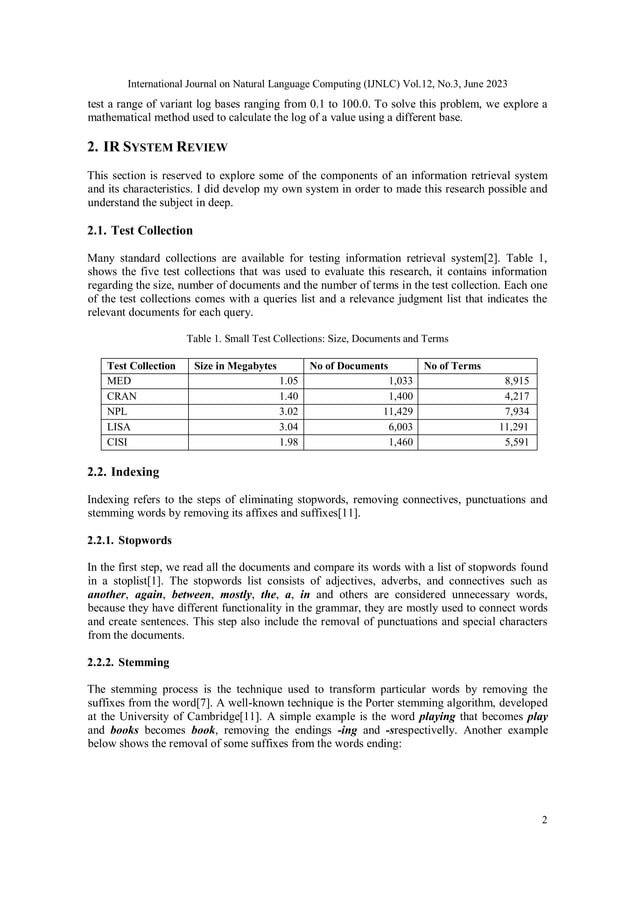 Testing Different Log Bases For Vector Model Weighting Technique Pdf