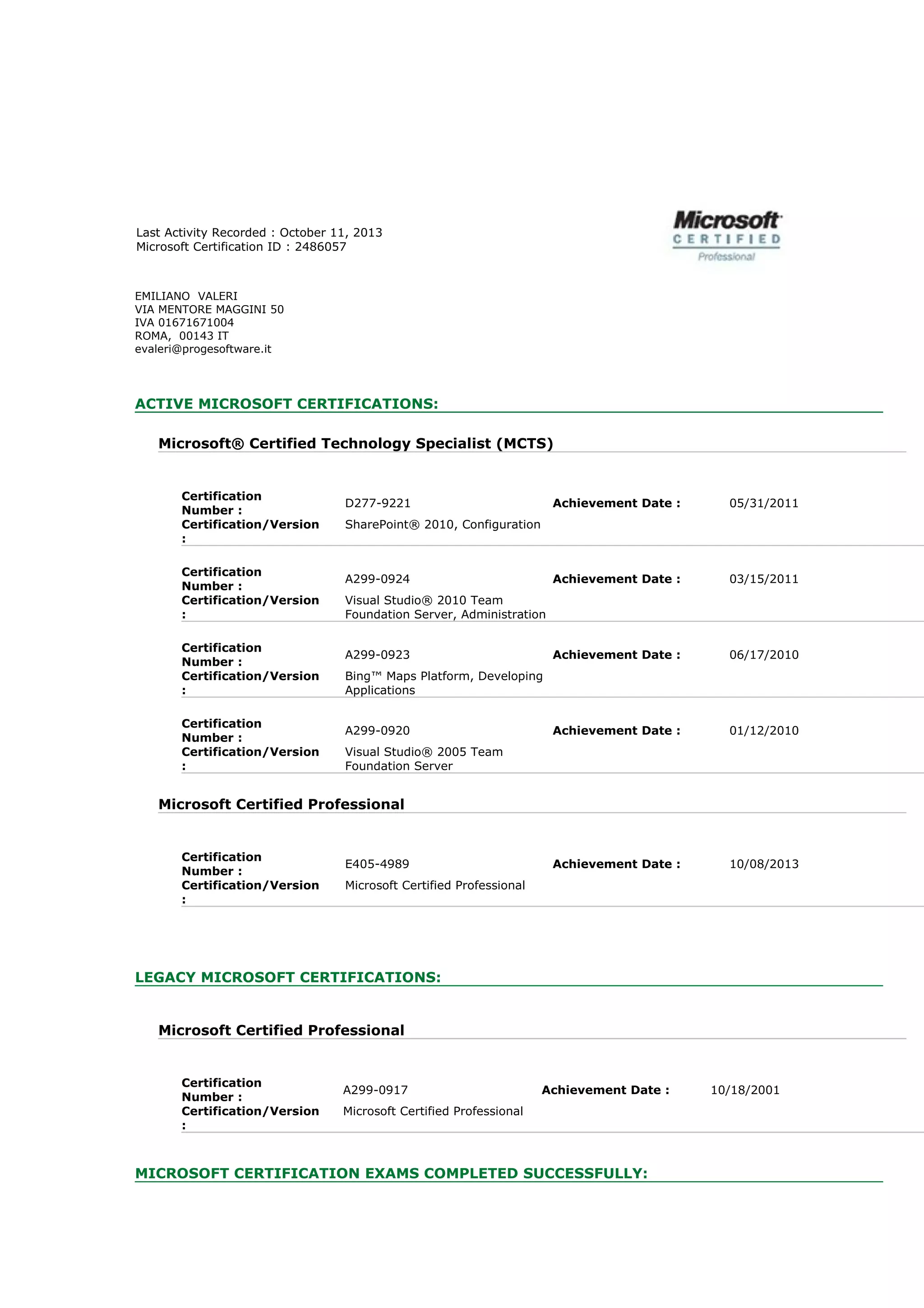 VALERI_EMILIANO_MS_Learning_Transcript | DOC | Computer Software and ...