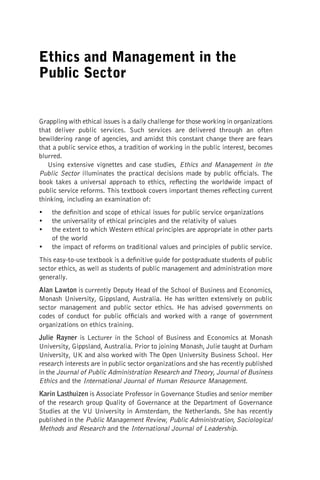 Ethics and Management in the Public Sector 1st Edition Alan Lawton | PDF