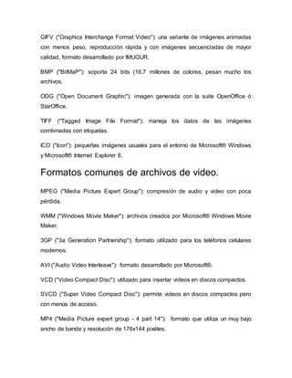 formatos imagen, audio y video | DOCX