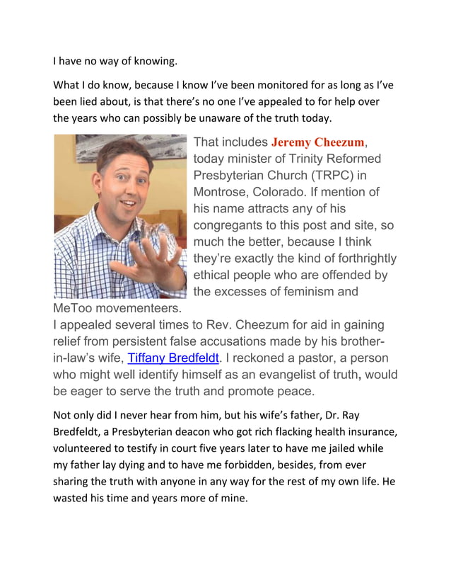 “Rev.” Jeremy Cheezum Complicit in 11 Years of Lying, Abuse | PDF