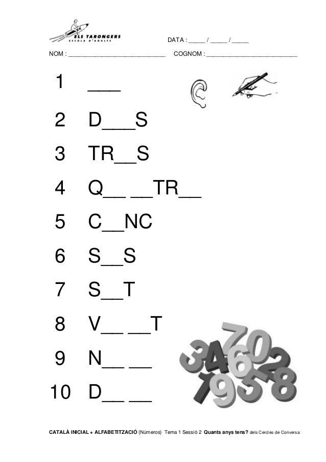 Dossier Els nombres del 1 al 10 ( Català Inicial + Alfabetització)