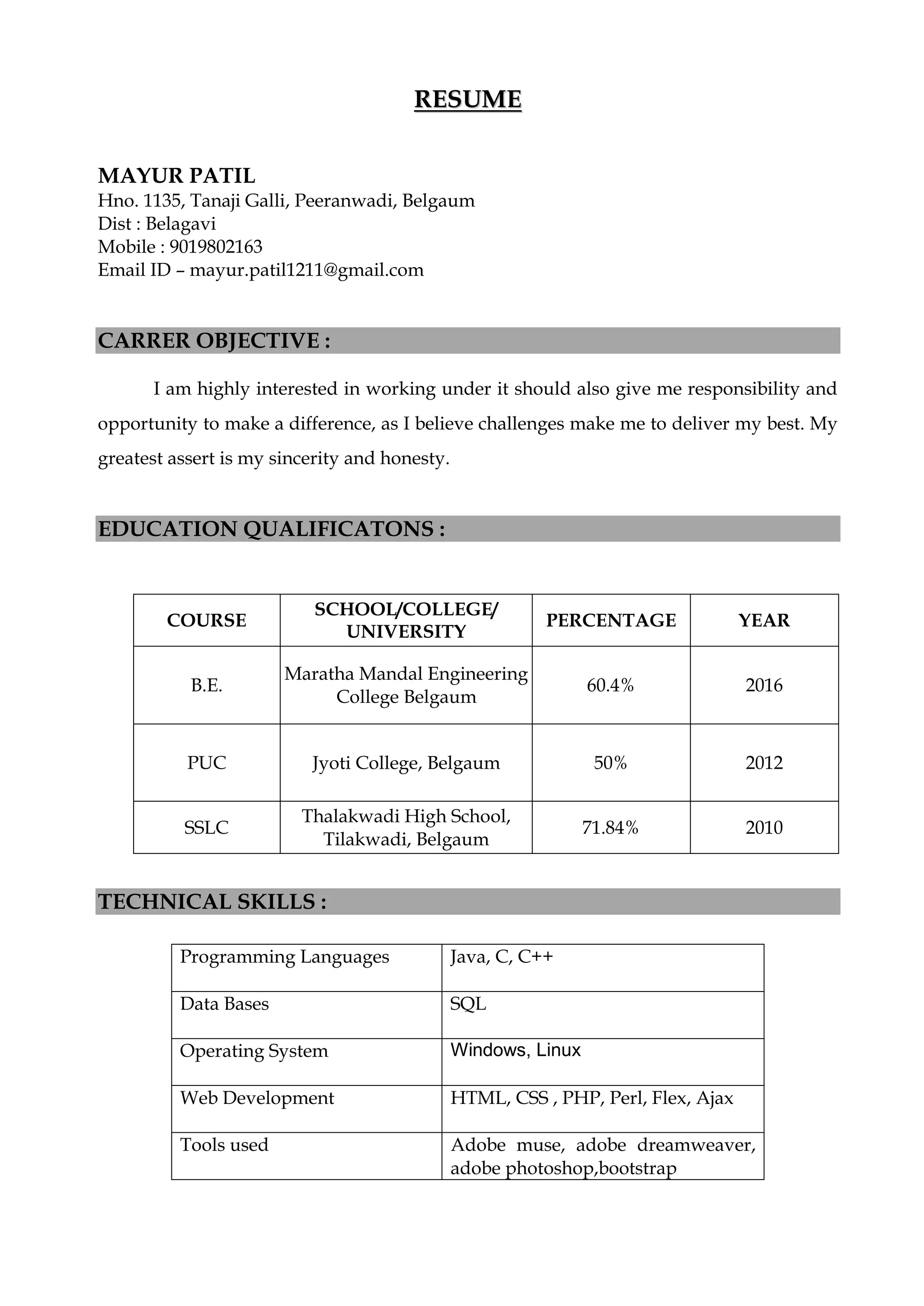 new mayur resume | PDF