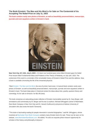 Book on Einstein's Life is for Sale on The Centennial of his Nobel ...