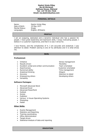 DESHNI PILLAY - PERSONAL | PDF