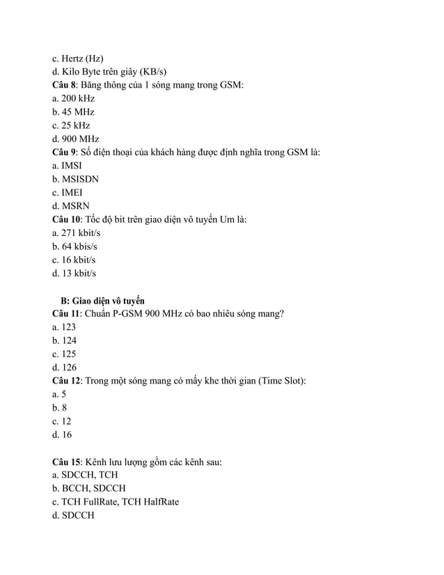 bai-tap-trac-nghiem-gsm | PDF