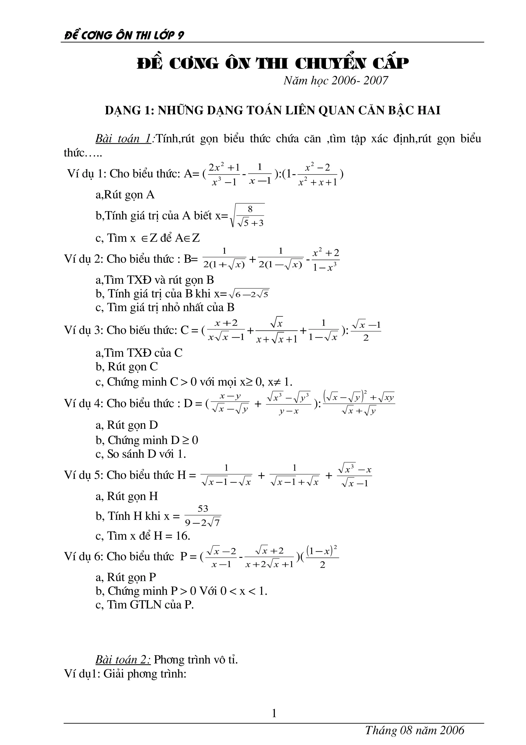 [123doc] de-cuong-on-tap-toan-9 | PDF