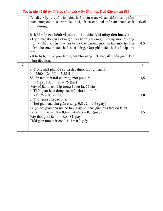 Tuyển tập 40 đề thi HSG Sinh học 8 kèm đáp án chi tiết | DOC