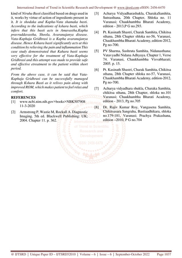 Effect of Kshara Basti in the Management of Gridhrasi A Case Study | PDF