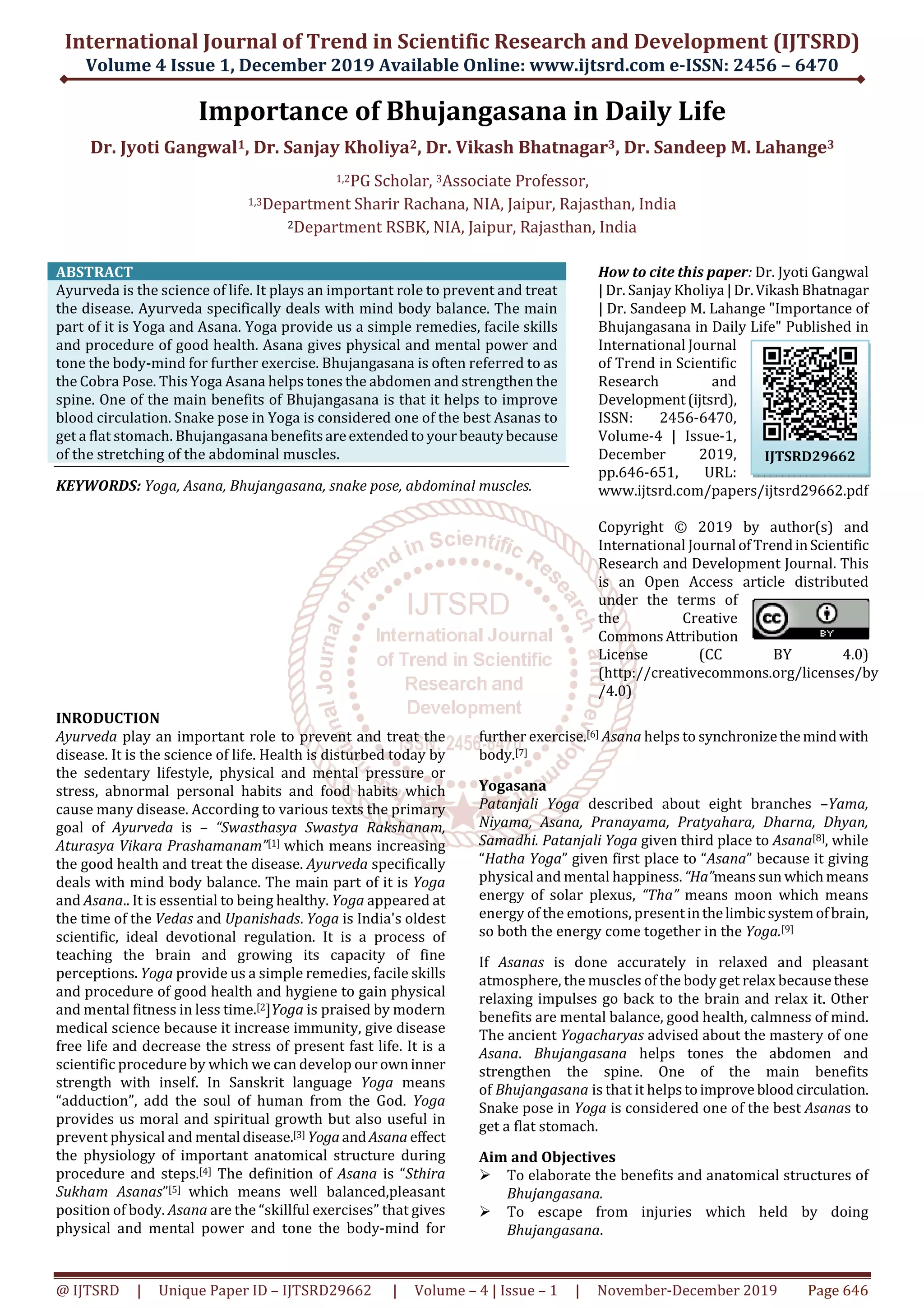 Importance of Bhujangasana in Daily Life | PDF