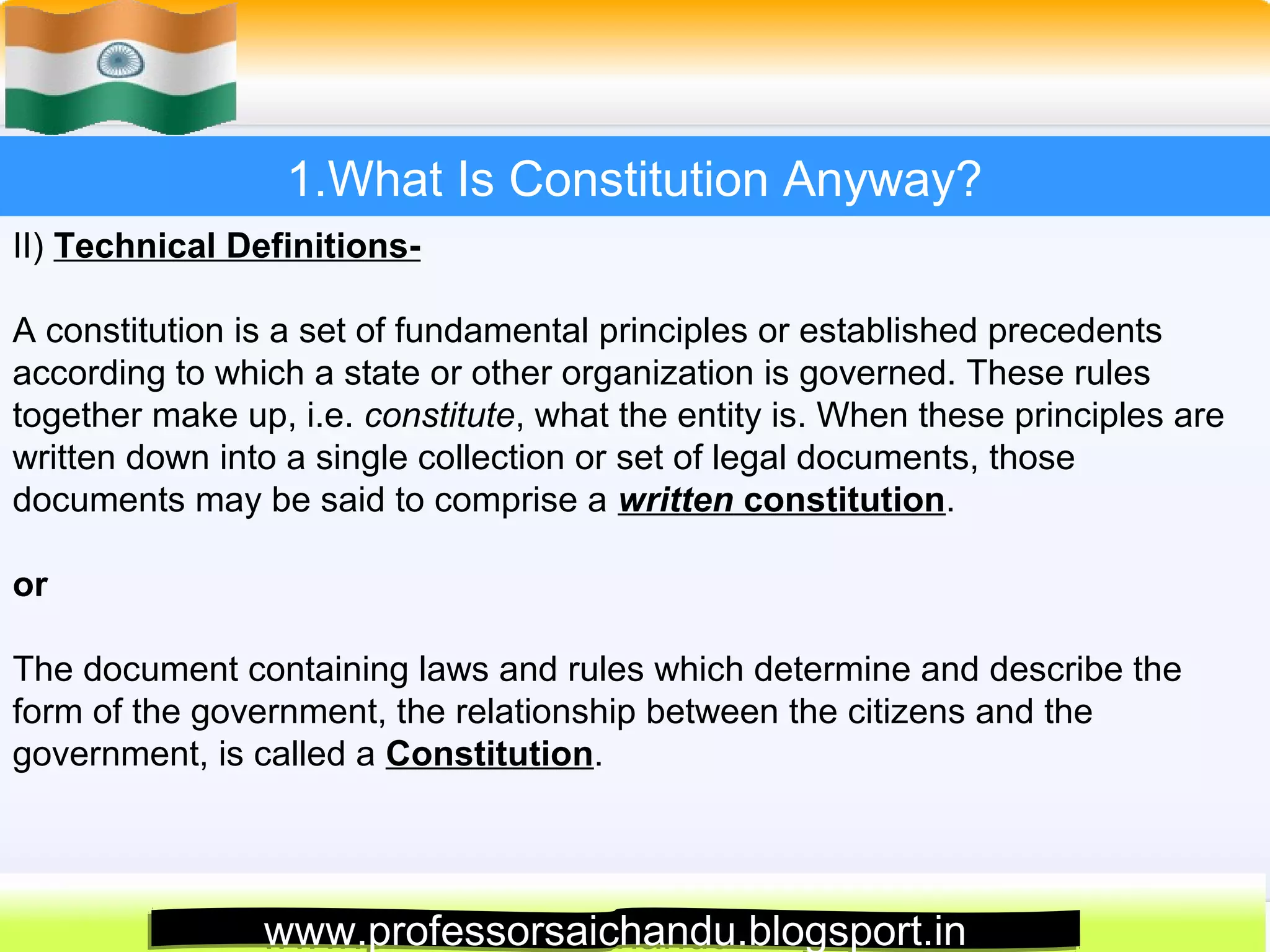 Indian Constitution by Professor Sai Chandu | PPT | Civic affairs ...