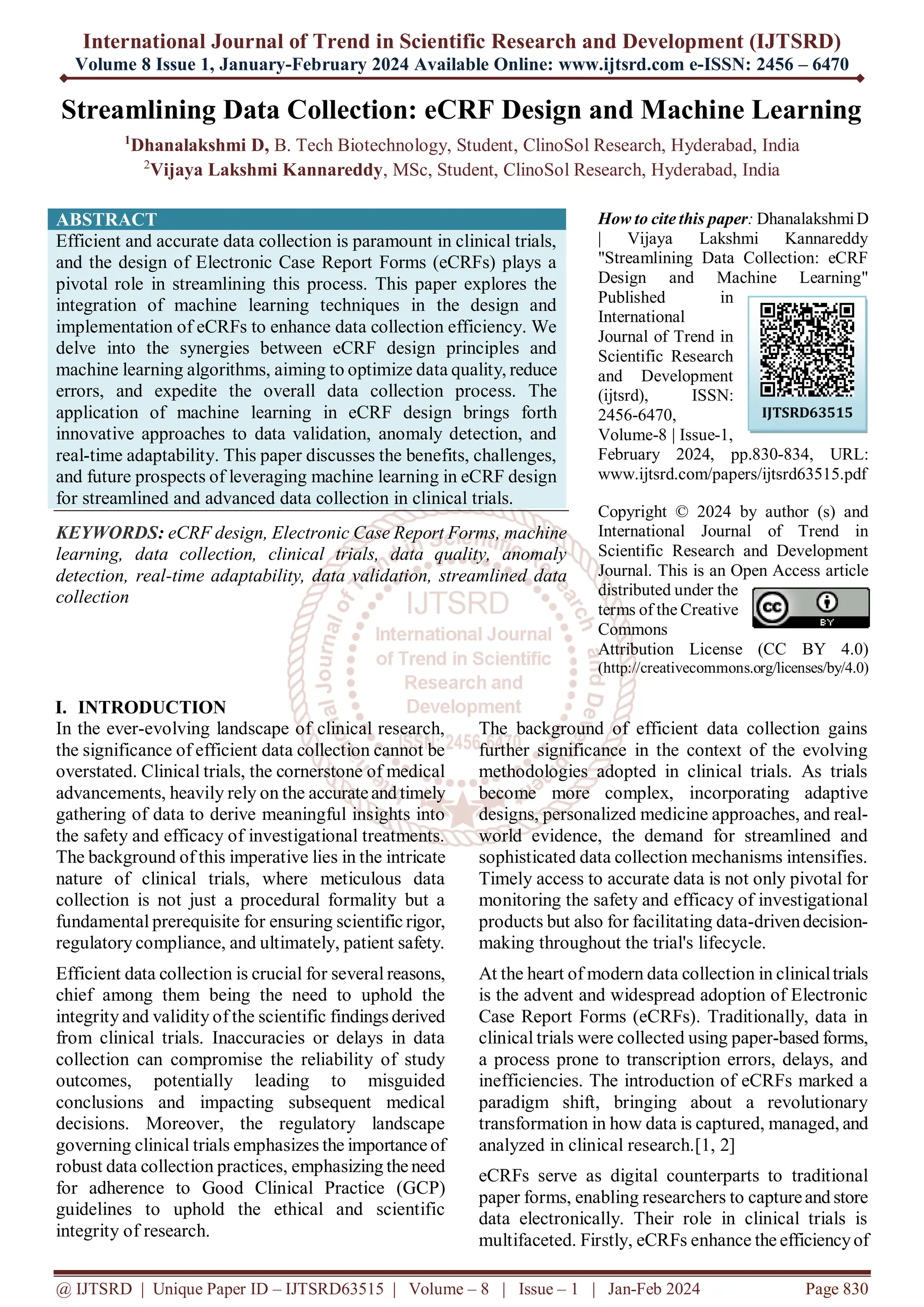 Streamlining Data Collection Ecrf Design And Machine Learning Pdf